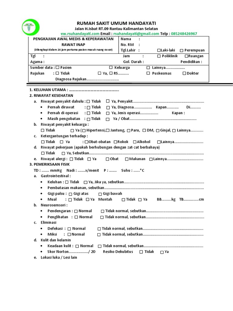 Pengkajian Awal Medik Dan Keperawatan Rawat Inap (UMUM) | PDF