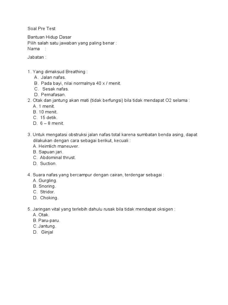 Soal Pre Test Bantuan Hidup Dasar | PDF