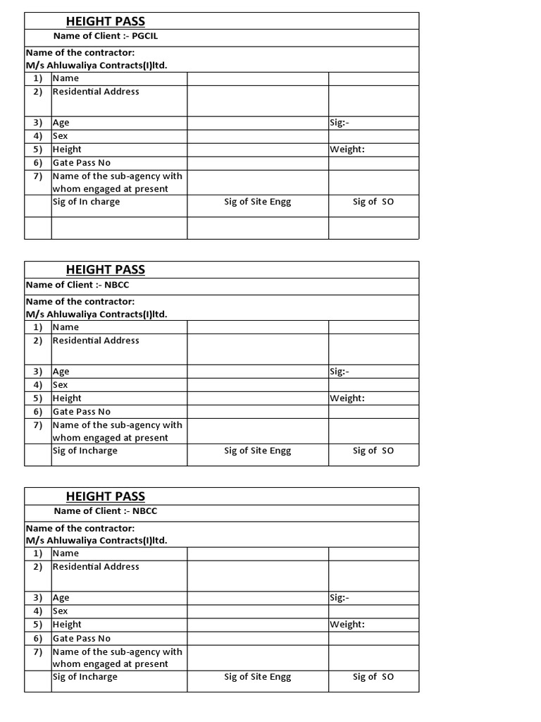 Height Pass Documentation for Contractors | PDF