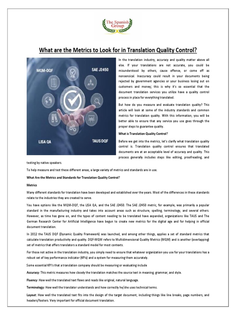 What Are The Metrics To Look For in Translation Quality Control? | PDF ...