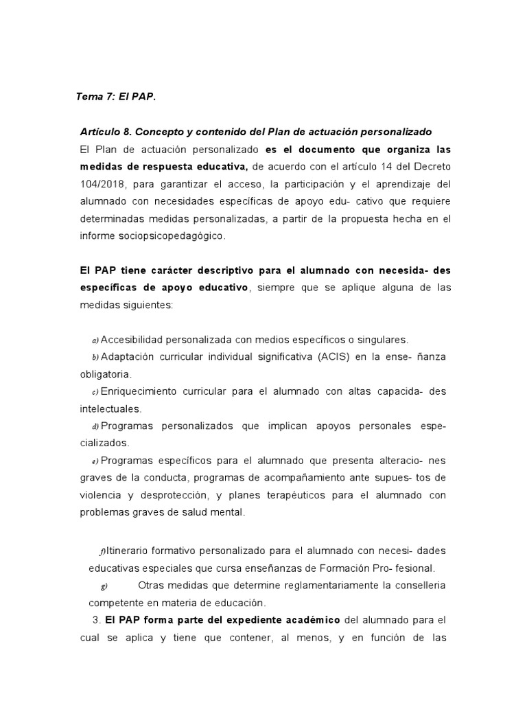 Tema 7-El PAP | PDF | Educación especial | Evaluación