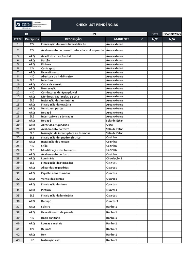 Check list de pendências para finalização de obra residencial | PDF | Casa
