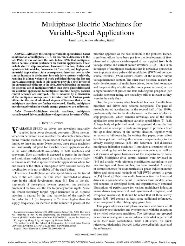 Multiphase Electric Machines For Variable-Speed Applications | PDF | Power Inverter | Power ...