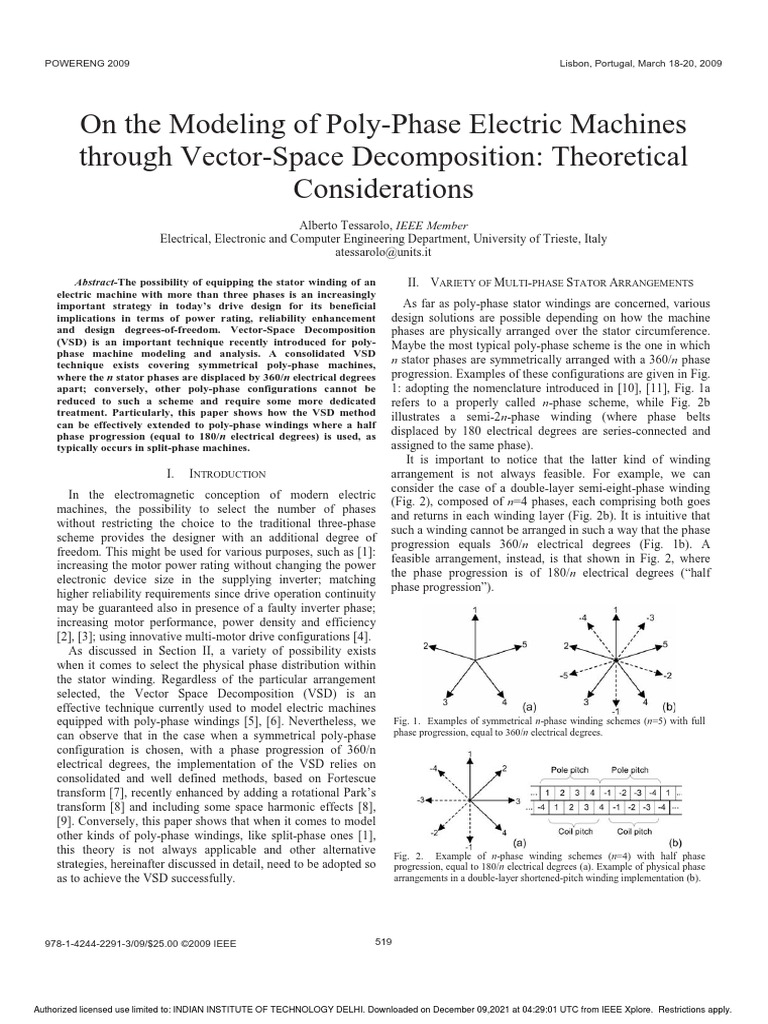On The Modeling of Poly-Phase Electric Machines Through Vector-Space Decomposition Theoretical ...