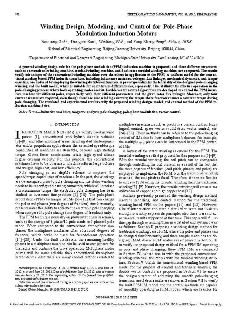 Winding Design Modeling And Control For Pole Phase Modulation Induction Motors Pdf