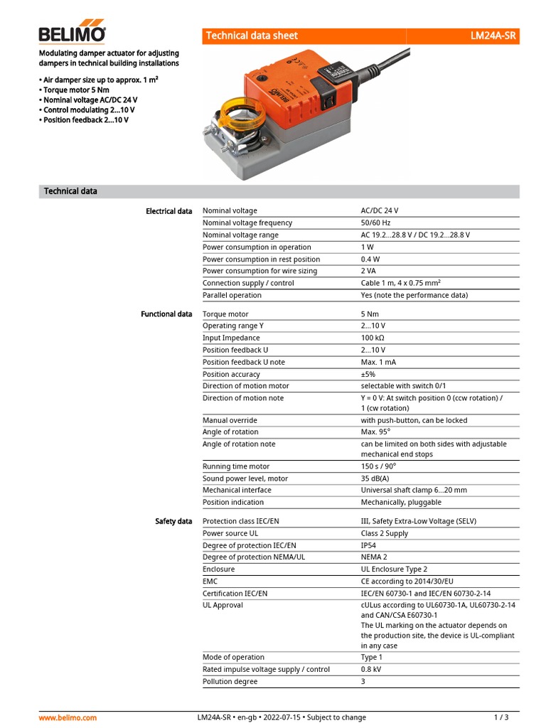 Belimo LM24A-SR Datasheet En-Gb | PDF | Switch | Electric Motor