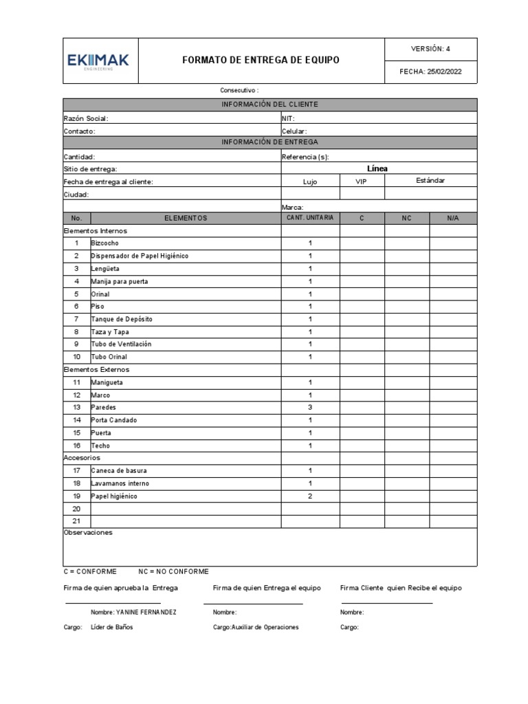 Formato de Entrega de Equipo V4 | PDF