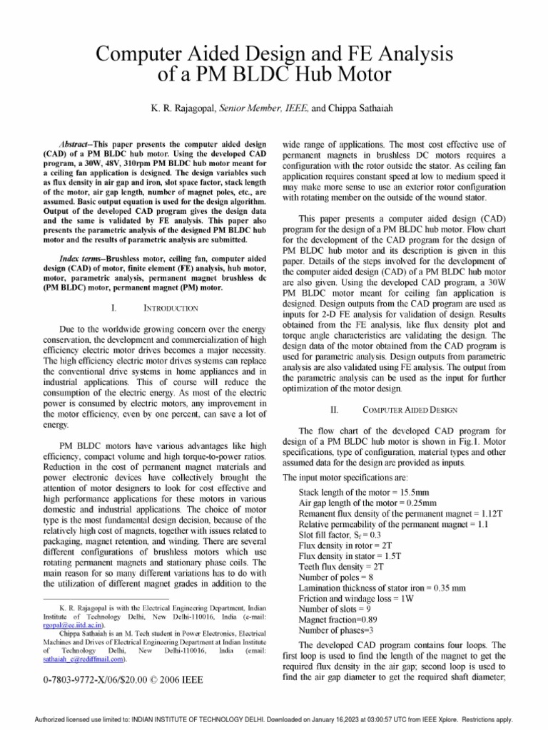 Computer Aided Design and FE Analysis of A PM BLDG Hub Motor | PDF | Electric Motor | Physical ...