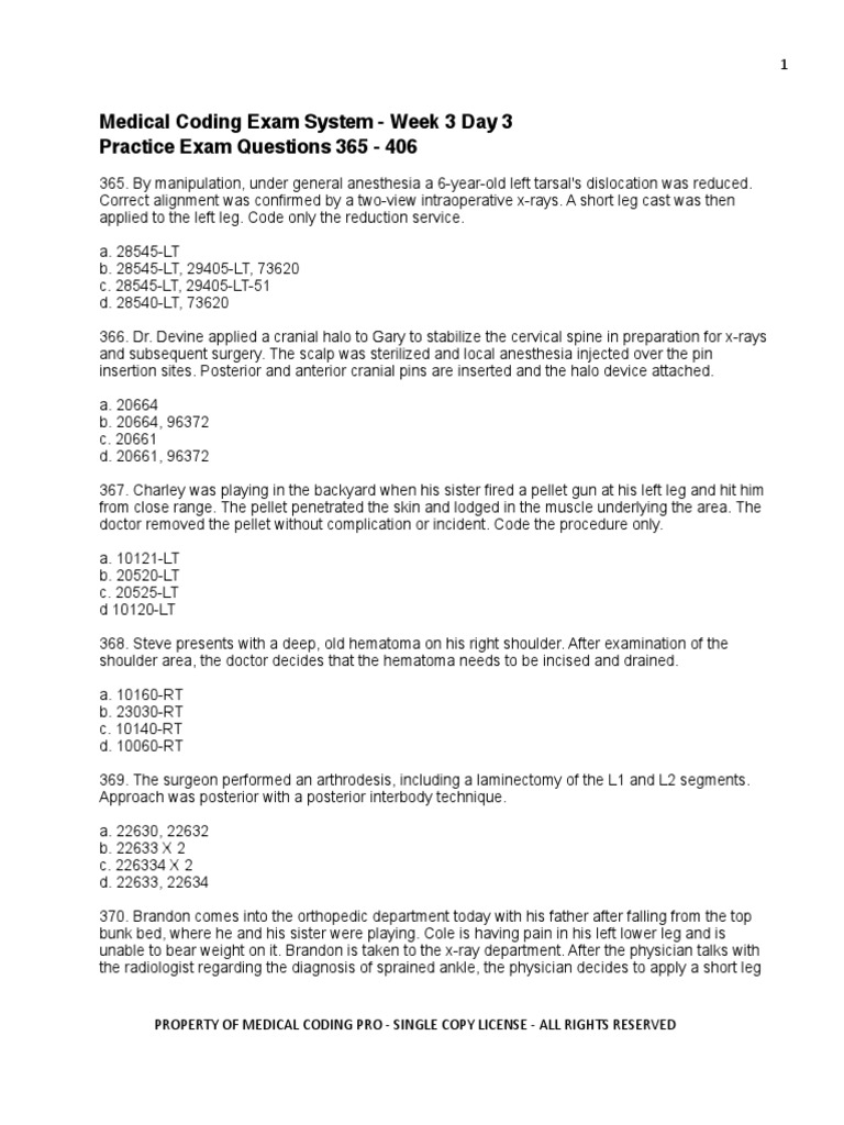 Medical Coding Practice Exam Questions and Answer Key | PDF | Surgery ...