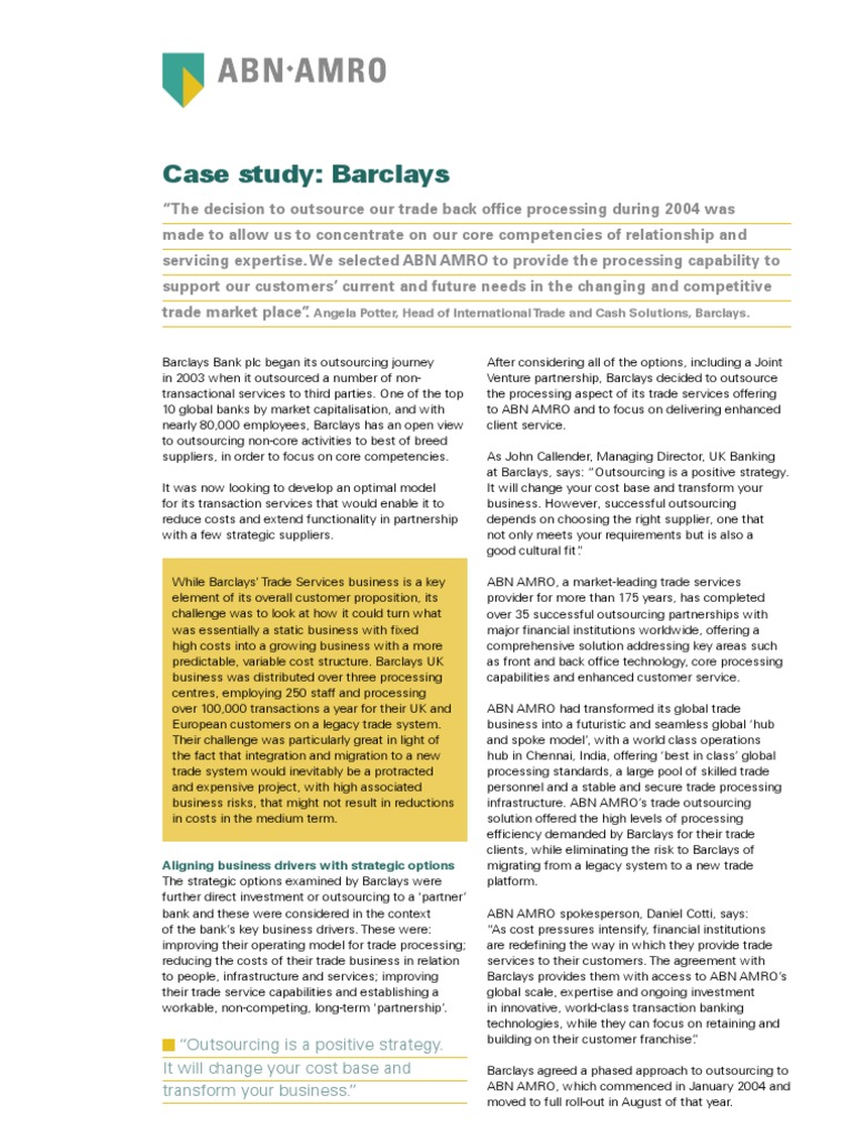 Case Study Barclays | PDF | Barclays | Outsourcing