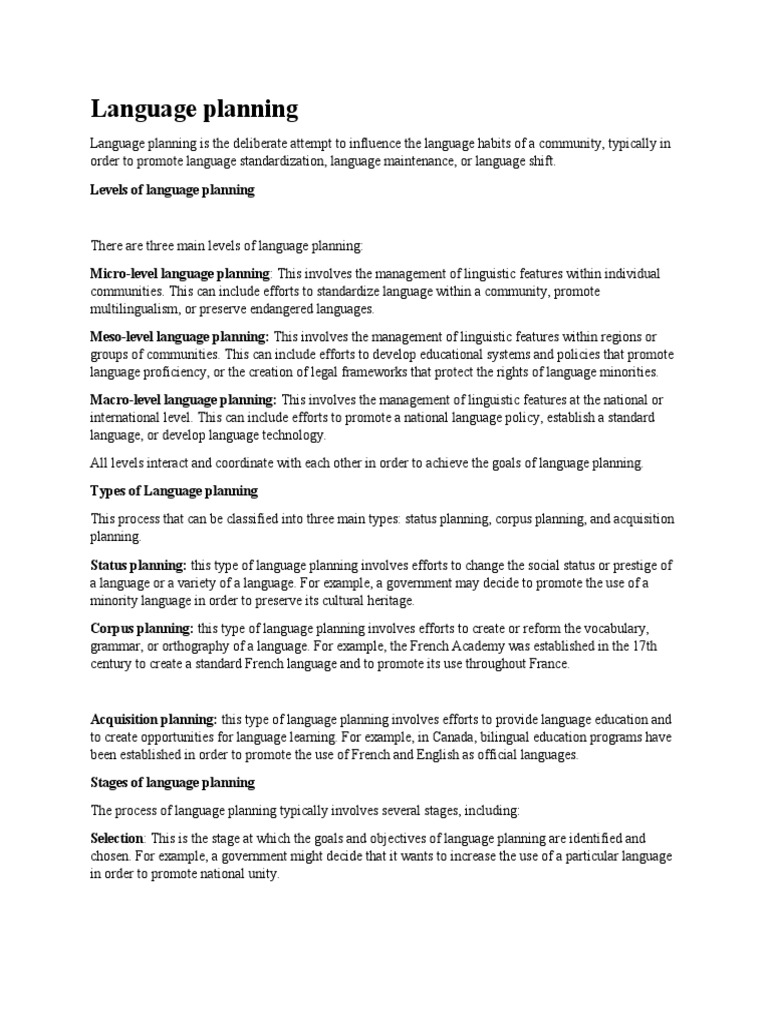 Language Planning Notes | PDF | Multilingualism | Linguistics