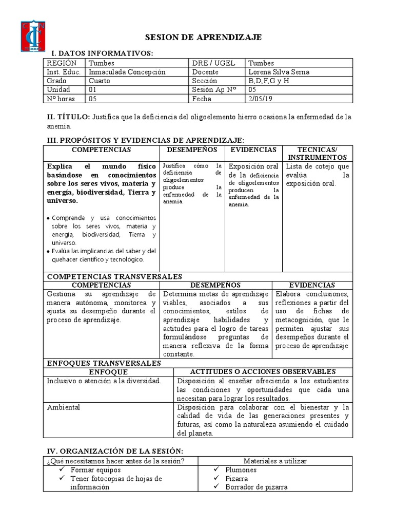 Sesion de Aprendizaje | PDF | Aprendizaje | Evaluación