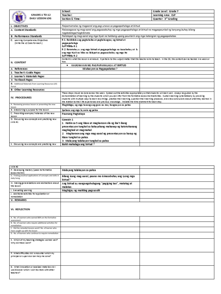 Kaugnayan NG Pagpapahalaga at Birtud-Dll | PDF