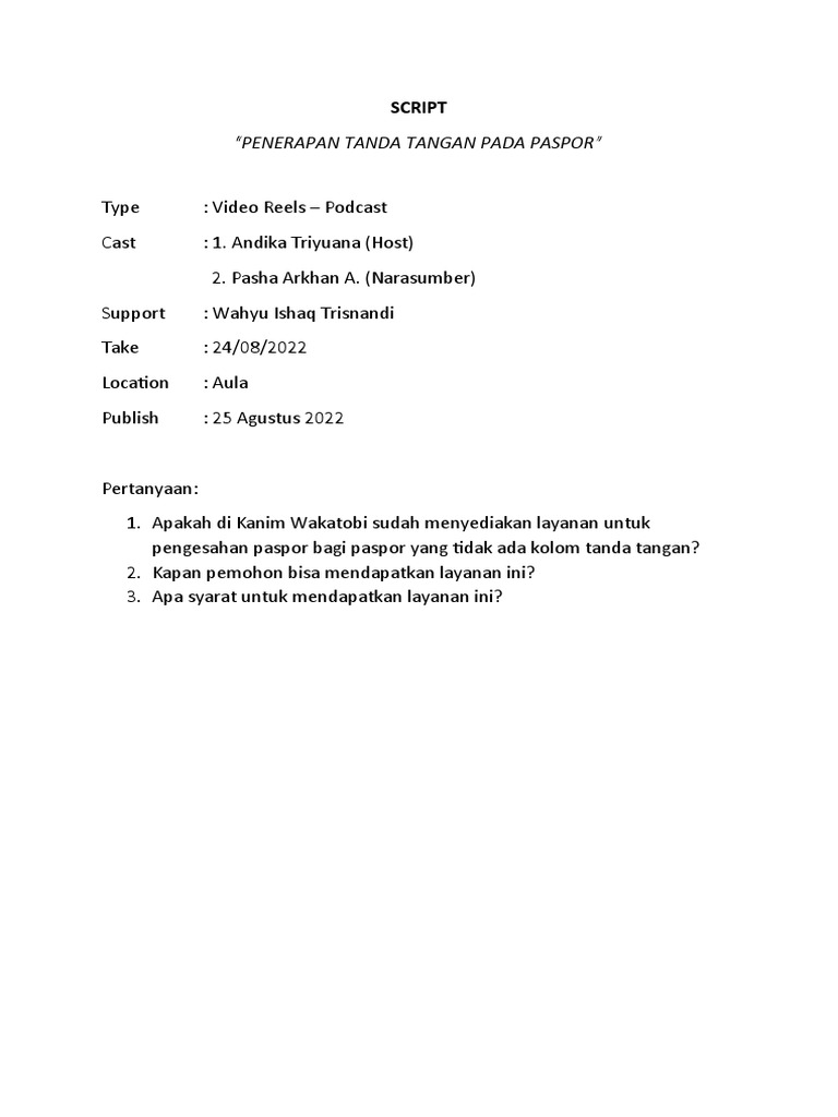 SCRIPT Konten TTD Paspor | PDF