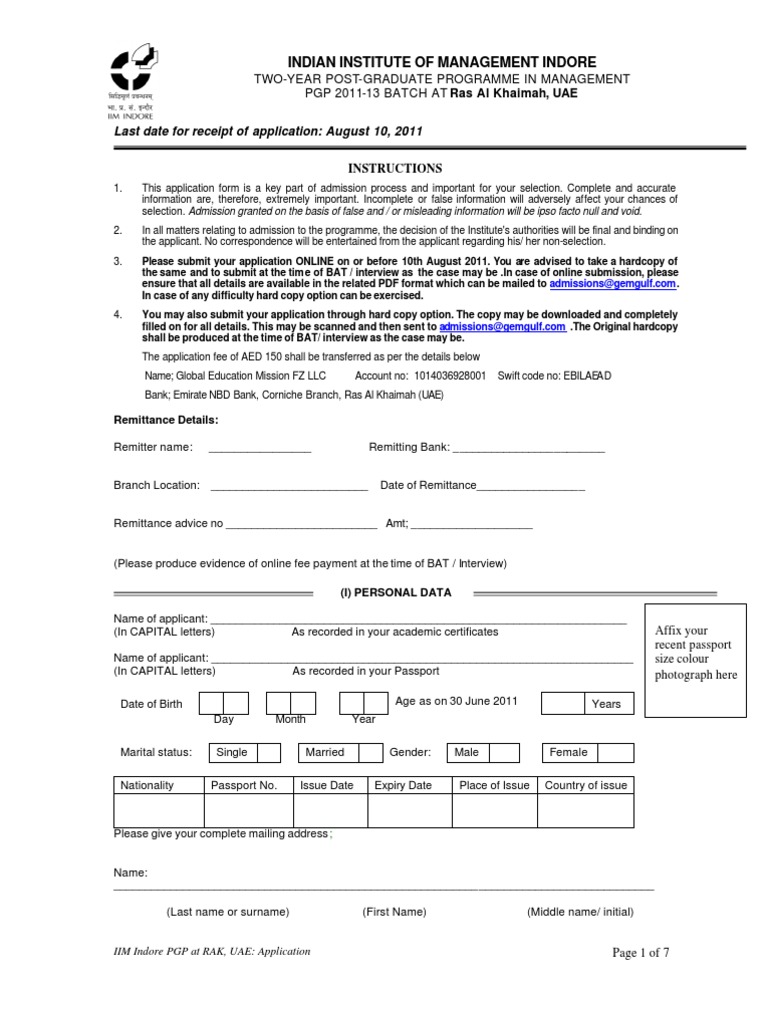 PDF Application Form of IIM | Graduate Management Admission Test ...