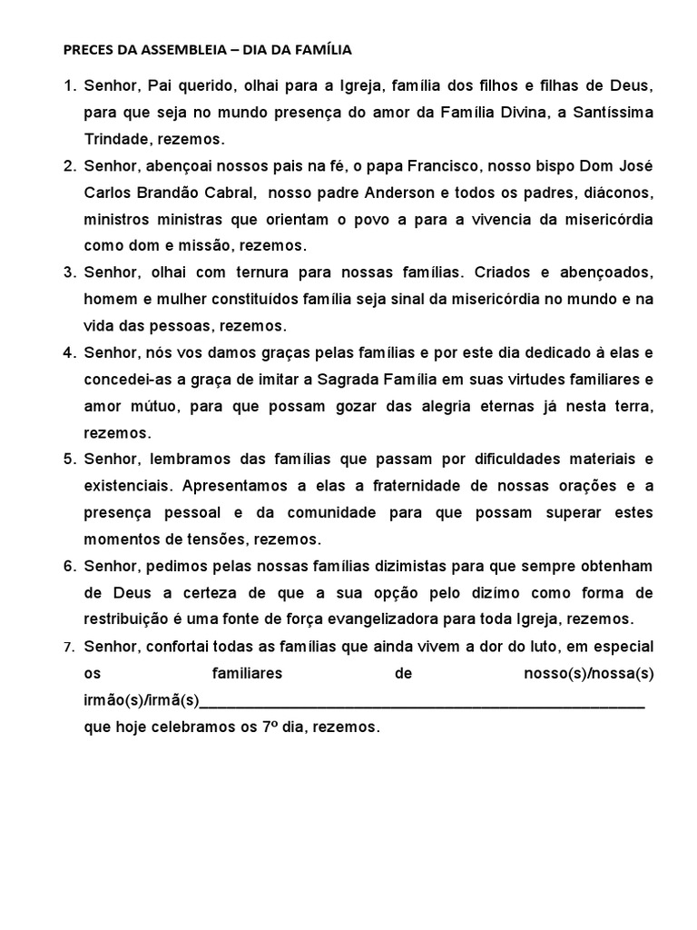 Preces Da Assembelia Dia Da Família | PDF