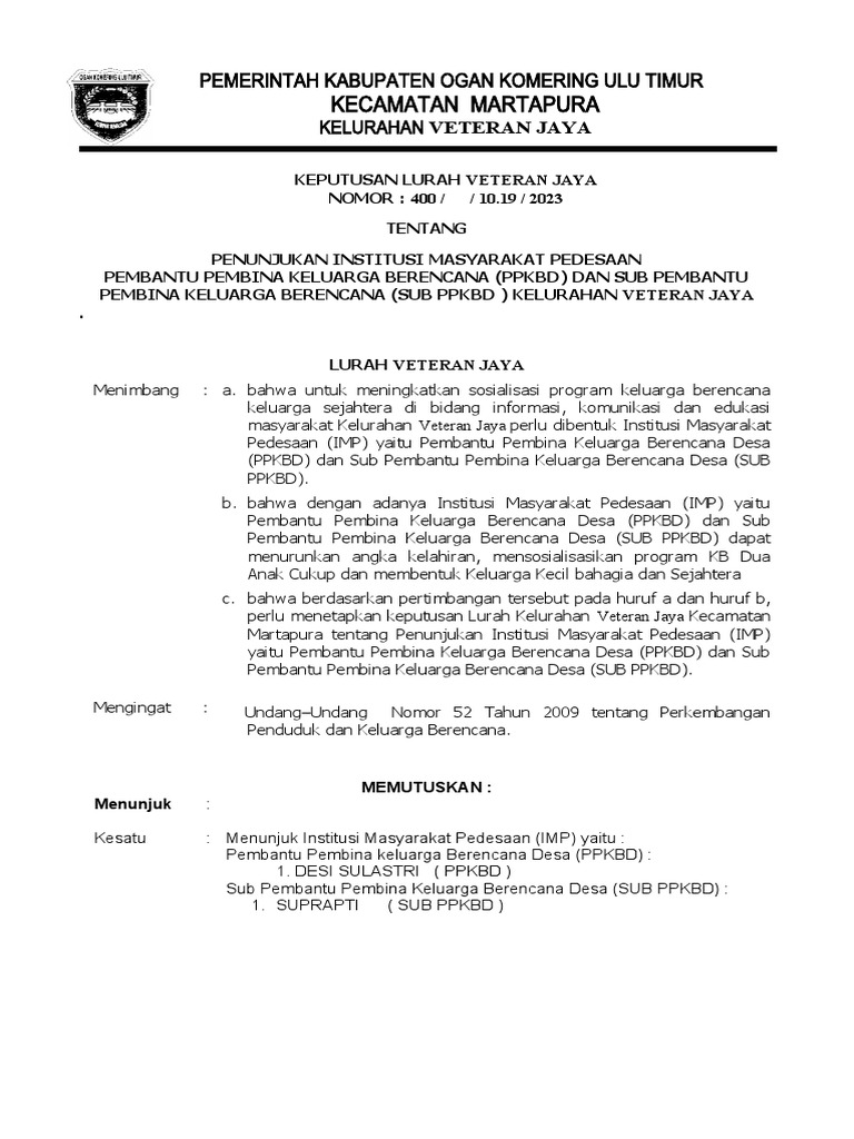 Contoh SK TPK Desa | PDF