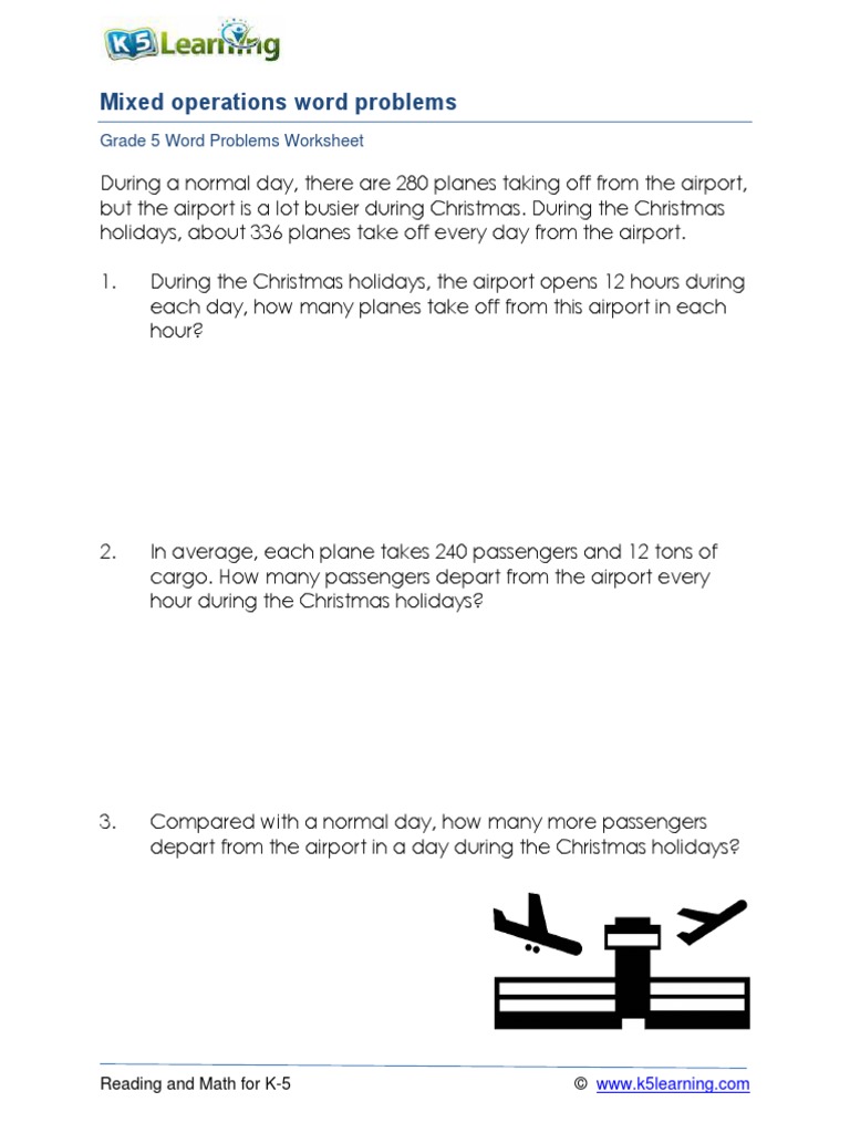 Grade 5 Word Problems Mixed Operations A | PDF | Aviation