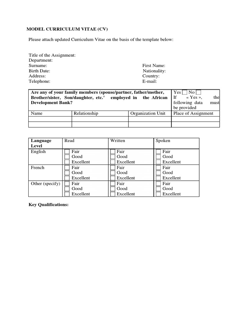 Model Curriculum Vitae Afdb Bad | PDF | Diploma