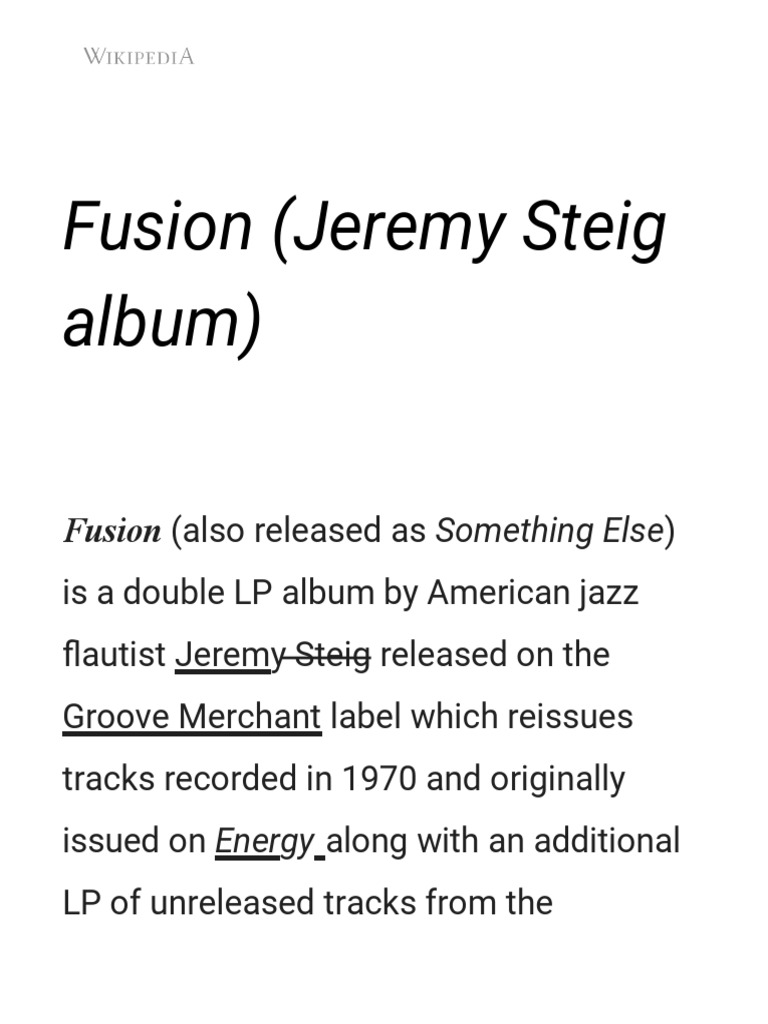 Fusion (Jeremy Steig Album) | PDF | Jazz | Music Industry