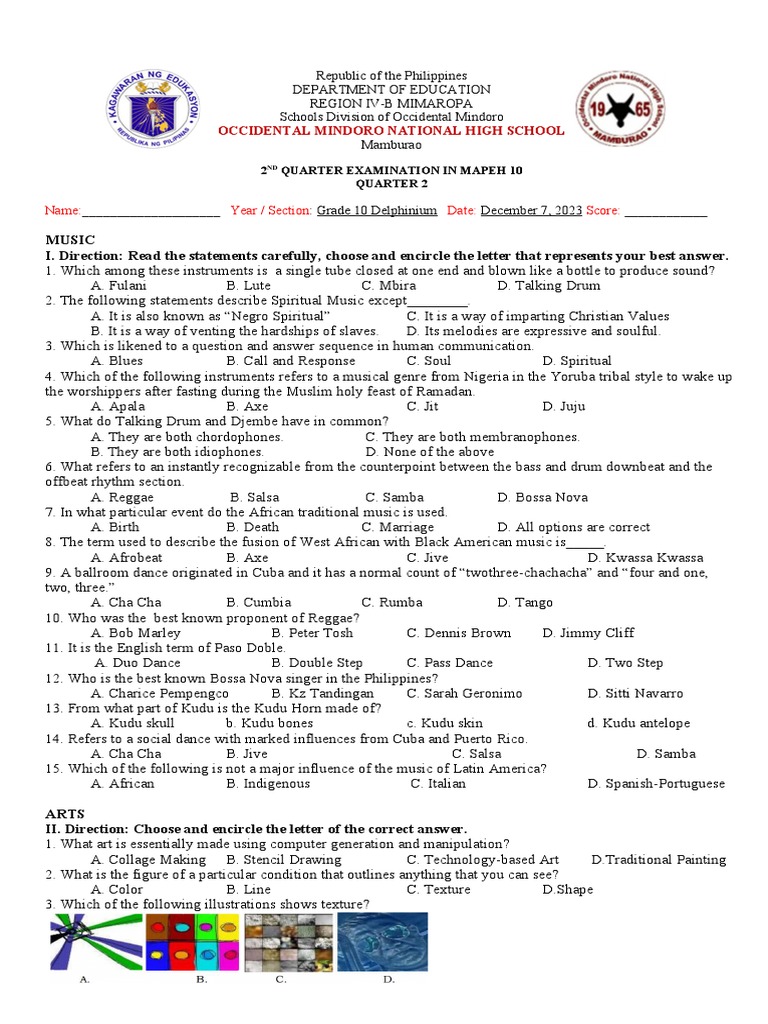 G10 MAPEH 2nd Quarter Exam Guide | PDF | Physical Fitness | Aerobic ...
