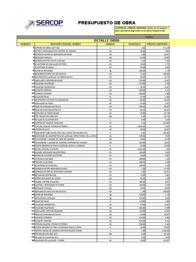 Presupuesto Sercop 2 | PDF | Albañilería | Construyendo tecnología