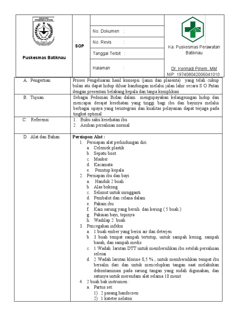 MENERAPKAN STANDAR OPERASI PROSEDUR (SOP) PERSALINAN NORMAL DI ...