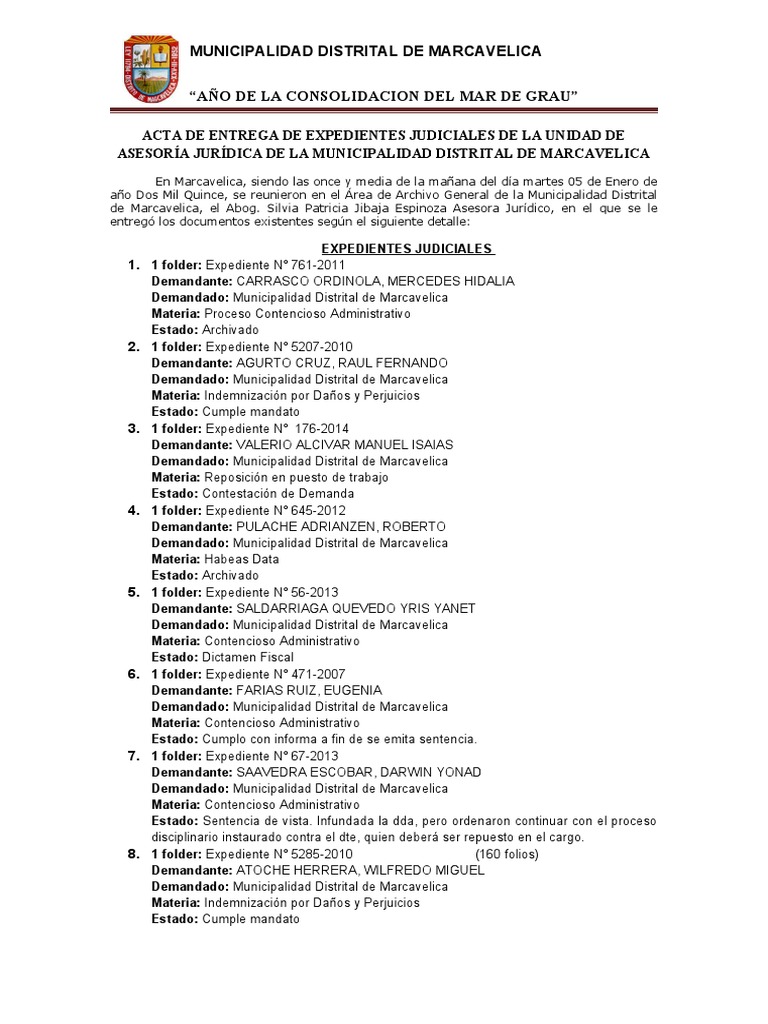 Acta de Entrega de Expedientes Judiciales Abg. Patricia | PDF