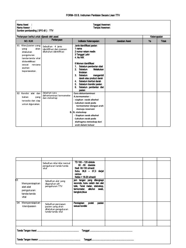 FORM-03 B (Instrumen Penilaian Lisan) TTV | PDF