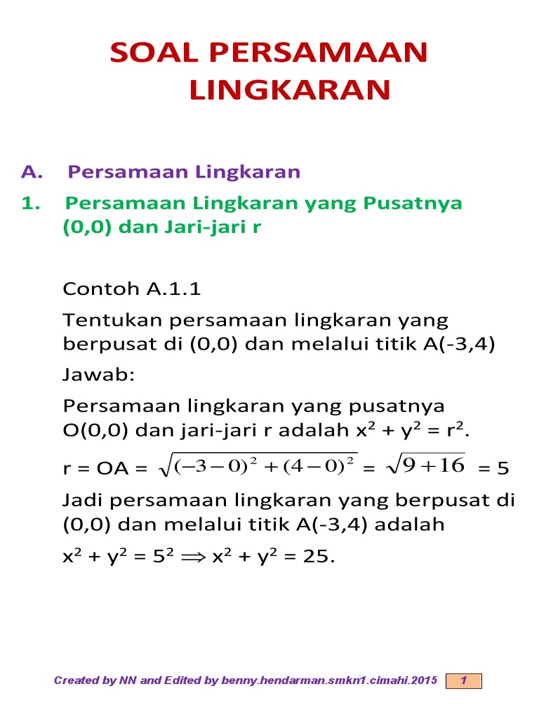 Soal Persamaan Lingkaran 2022 - HP | PDF