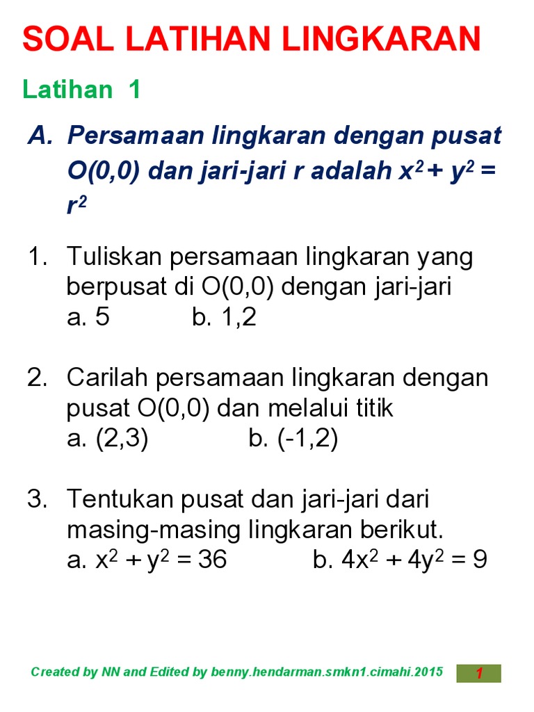 Soal Persamaan Lingkaran 2022 - HP-1 | PDF