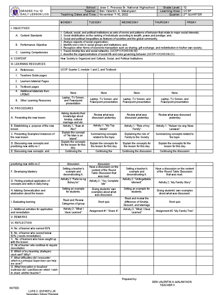 DLL Ucsp | PDF | Learning | Teachers