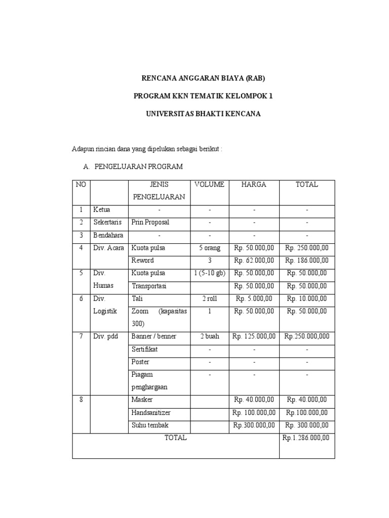 RAB Kegiatan KKN Tematik Universitas | PDF
