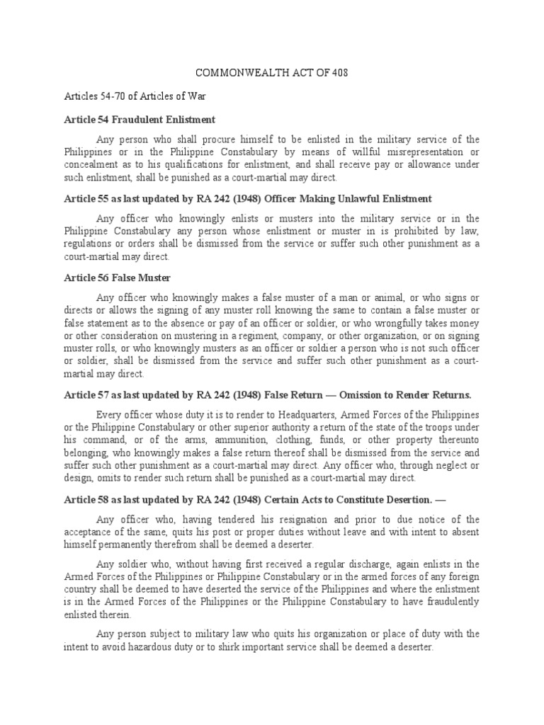 Commonwealth Act of 408 | PDF | Military Justice | Court Martial