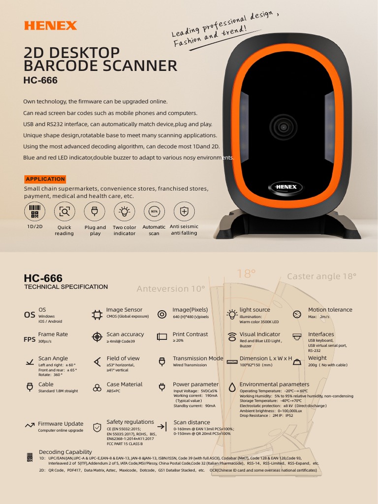 2D Desktop Barcode Scanner HC-666: Technical Specifications and ...