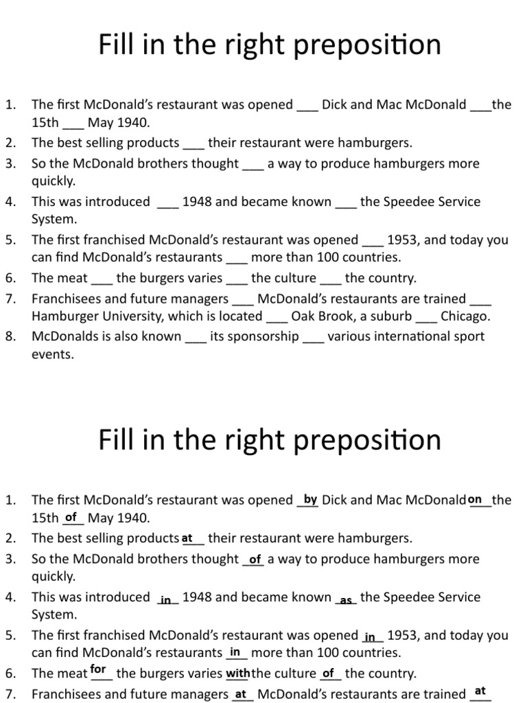 Les 4 3-2-1 Fill in The Right Preposition | PDF