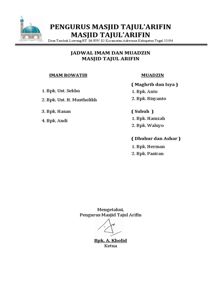 Muadzin Tajul Arifin | PDF