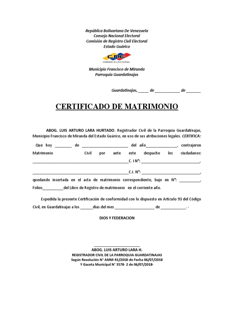 Certificacion de Matrimonio | PDF