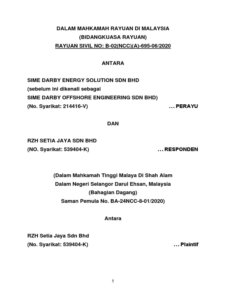 (153-21A) Sime Darby Energy Solution SDN BHD v. RZH Setia Jaya SDN BHD ...