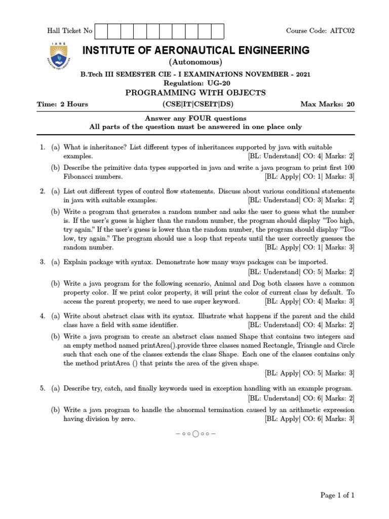 Cie 1 Java 2021 | Download Free PDF | Java (Programming Language) | Control Flow