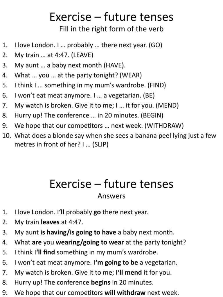 Les 5 5-1-1 Exercise - Future Tenses | PDF