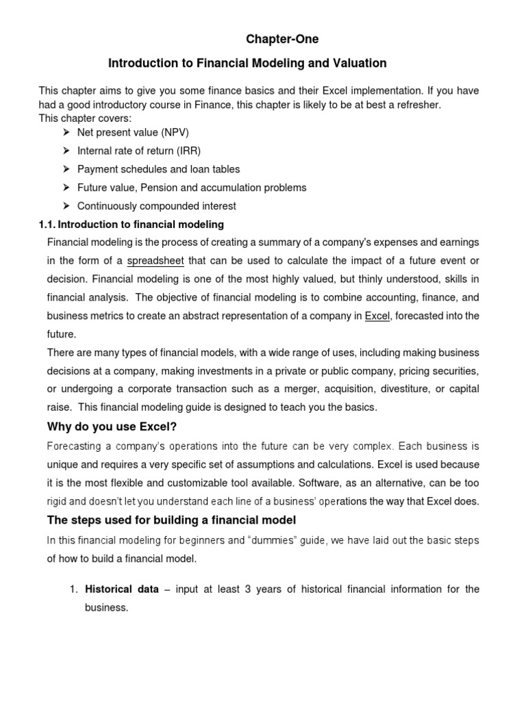 Chapter One Introduction To Financial Modeling and Valuation Modified | PDF | Net Present Value ...