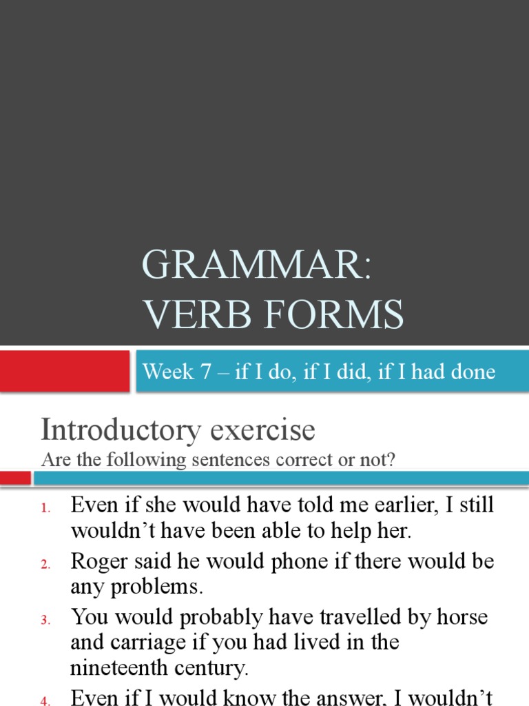 Les 8 Units 38 - 40 Grammar Verb Forms 7 If (Student Version For HUbl ...