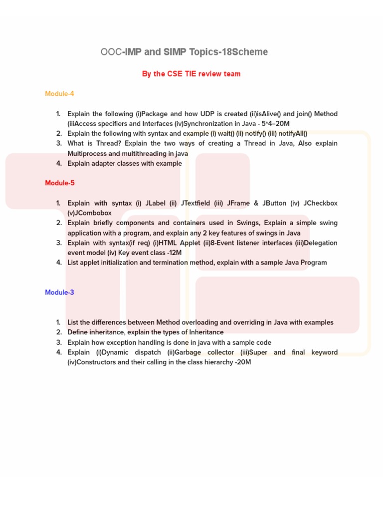 Ooc Super Important Tie Pdf C Java Programming Language