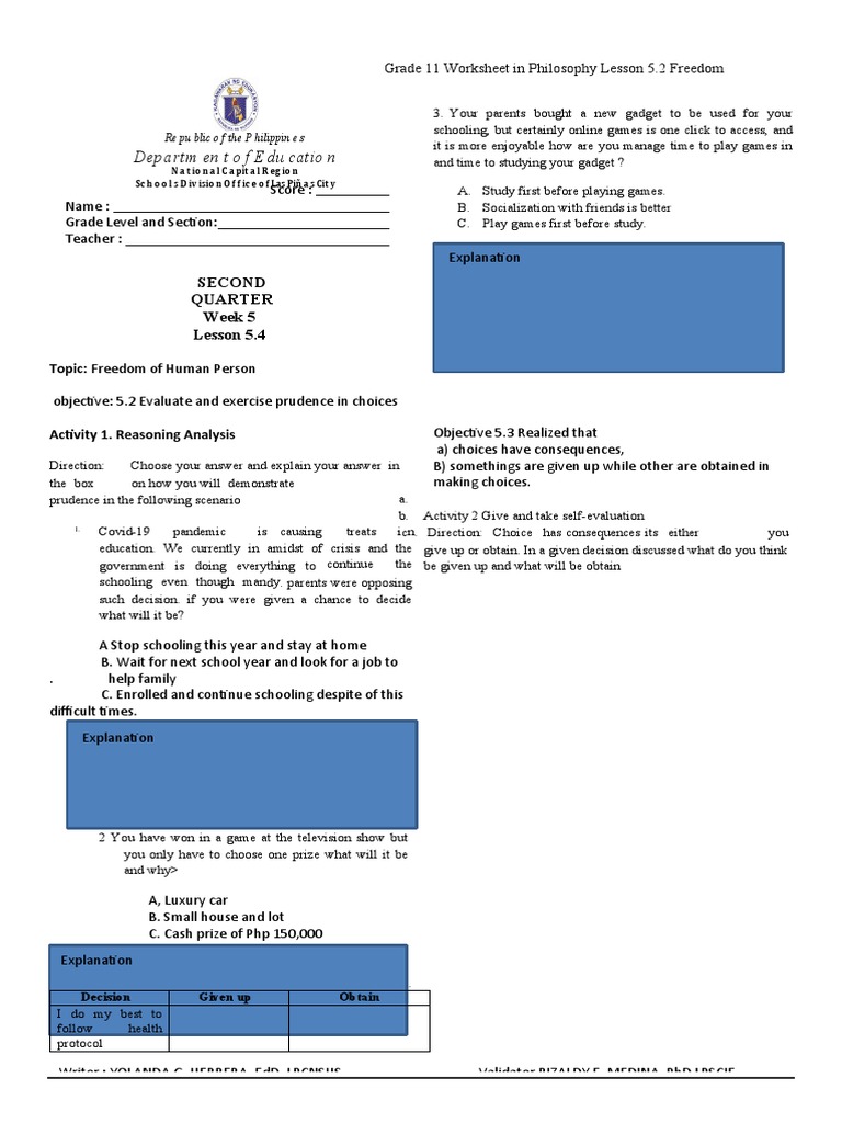 Week 5 INTRO. TO PHILOSOPHY WORKSHEET | PDF | Cognitive Science | Cognition