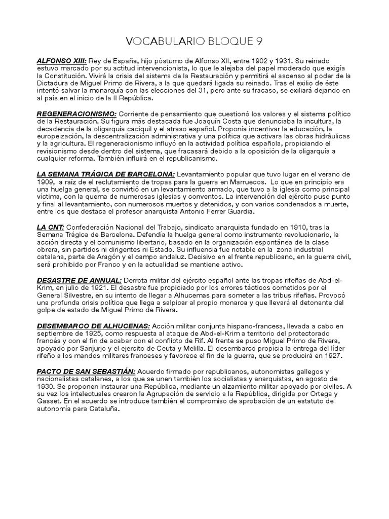 Vocabulario Bloque 9 | PDF | Gobierno de españa | Política de españa