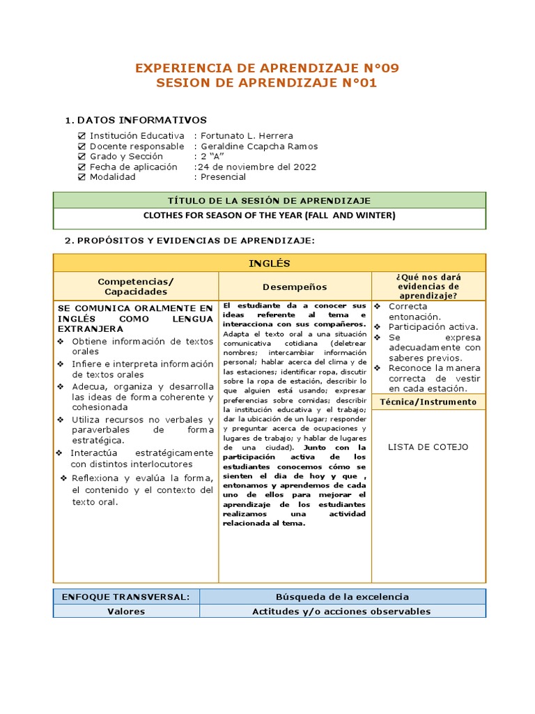 Experiencia de Aprendizaje N°09 | PDF | Invierno | Aprendizaje