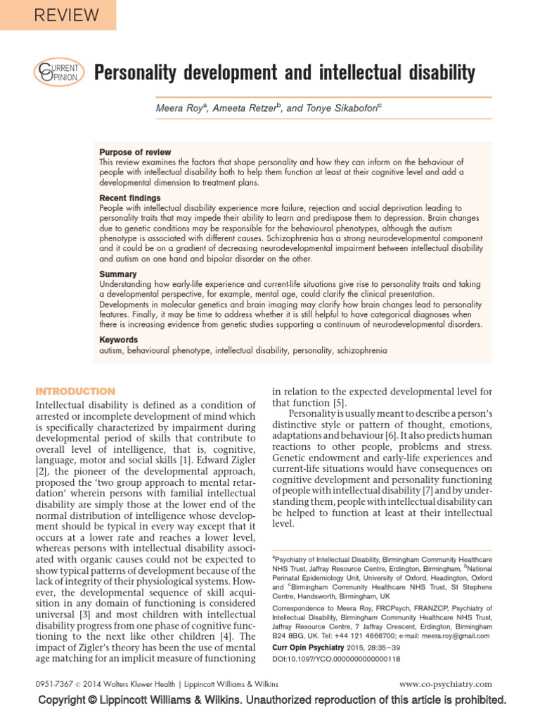 Personality Development and Intellectual Disability | PDF | Autism ...