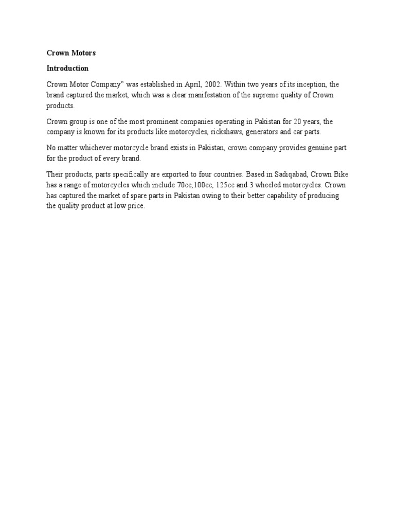 Crown Motor Company: Leading Motorcycle Manufacturer | PDF