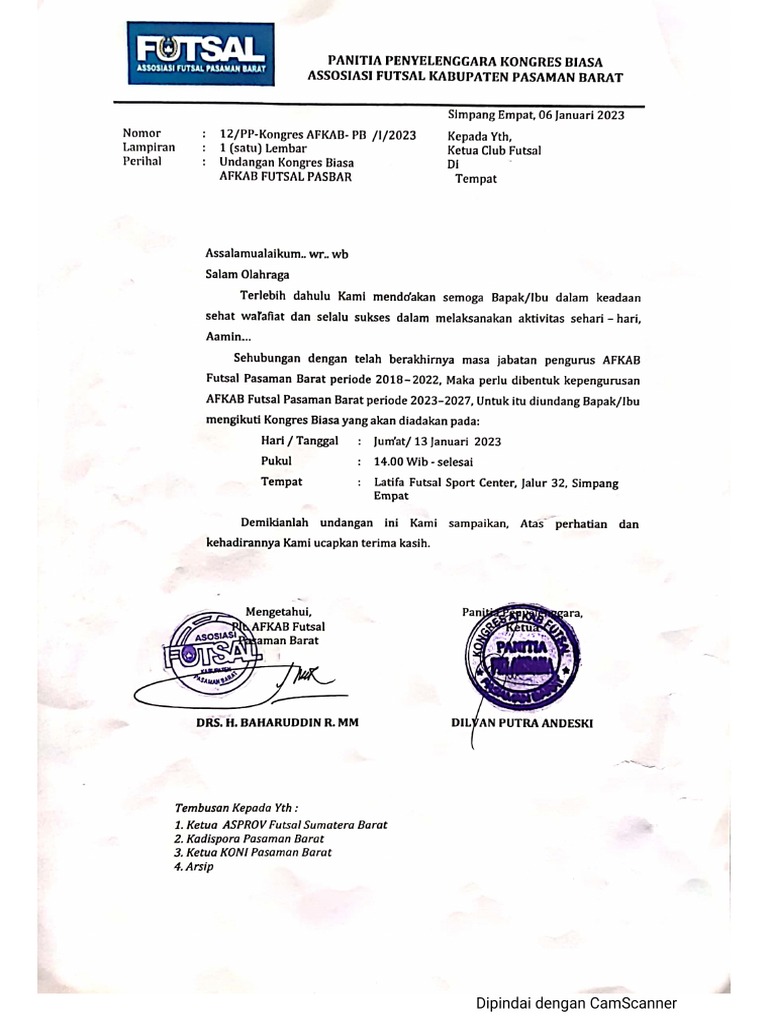 Undangan Kongres Untuk Club Futsal | PDF